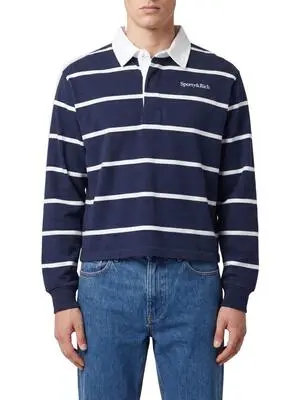 SPORTY & RICH Striped Long-sleeve Cotton Polo With Logo