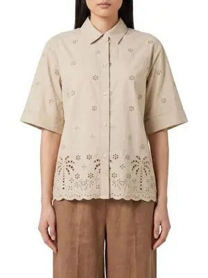 MC2 SAINT BARTH Embroidered Cotton Shirt With Dropped Shoulders - Beige
