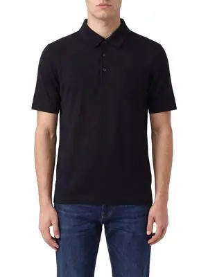 Zegna Short-sleeved Polo Shirt In Cotton And Silk Blend With Ribbed Collar - Blue
