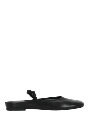 POEVE Low-heeled Leather Mules With Round Toe And Elastic Inserts - Dark