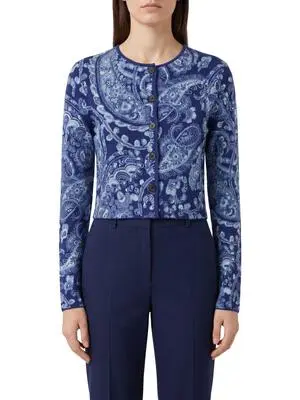 Etro Paisley Print Slim Fit Viscose Cardigan - Blue