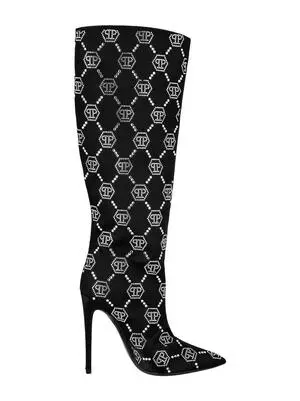 Philipp Plein Knee-high Boots With Crystal Embellishments - Black
