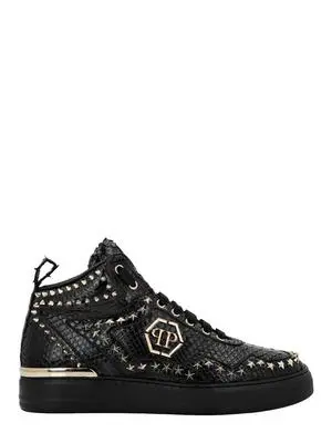 Philipp Plein High-top Studded Snakeskin Sneakers - Black