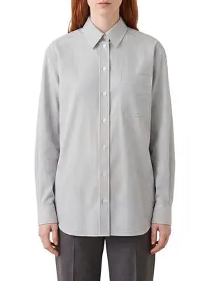 THE ROW Striped Cotton Shirt With Classic Collar And Asymmetrical Hem - White