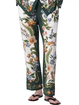 FARM RIO Farm Rio Floral & Tropical Print Linen & Viscose Trousers