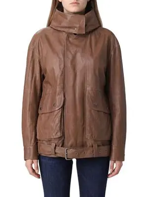 CALVIN KLEIN Calvin Klein Cropped Leather Jacket With High Neck And Belt