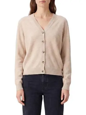 ALLUDE 100% Cashmere V-neck Cardigan With Patch Pockets - Beige