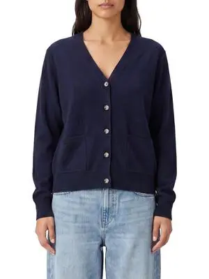 ALLUDE Allude 100% Cashmere V-Neck Cardigan With Patch Pockets Blue 1
