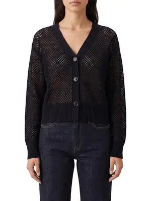 ALLUDE Open-knit Wool And Cashmere-blend V-neck Cardigan - Black