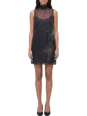 Staud Albee Organza Mini Dress With Bead Embellishment - Black