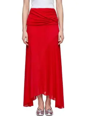 GANNI Asymmetrical Draped Crêpe Midi Skirt - Red