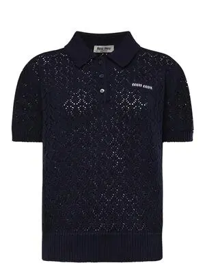 Miu Miu Cotton Knit Polo Shirt - Blue