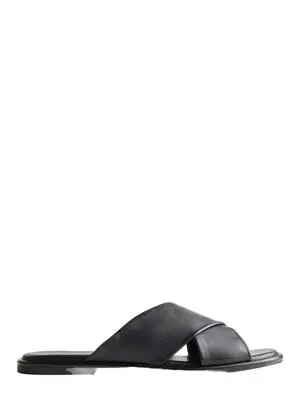 Quince Quince Italian Leather Crossover Slide Black