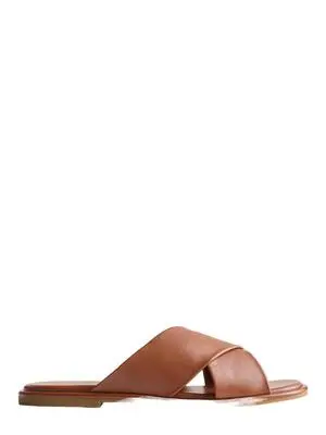Quince Quince Italian Leather Crossover Slide Cognac