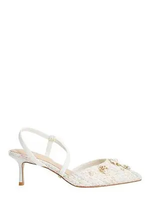 DUNE Wide Fit Dyana Flower Embellished Woven Courts - Multi Fabric