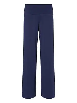 ADANOLA Wide-leg Fold-over Waistband Leggings - Navy Blue