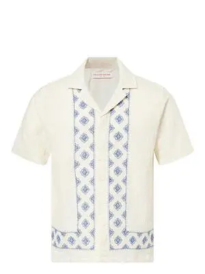 Orlebar Brown Maitan Embroidered Cotton Shirt - White Sand/blue