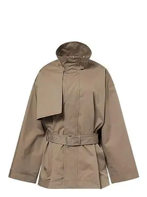 FRAME Cotton Trench Coat With High Neck And Belted Waist - Army