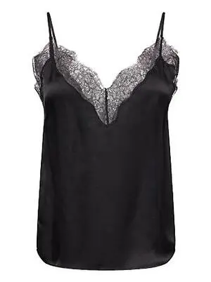 ANINE BING Mael Lace-trim Silk-blend Camisole Top - Black