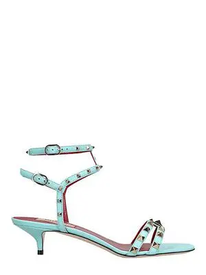 Valentino Garavani Rockstud Embellished Leather Heeled Sandals - Blue