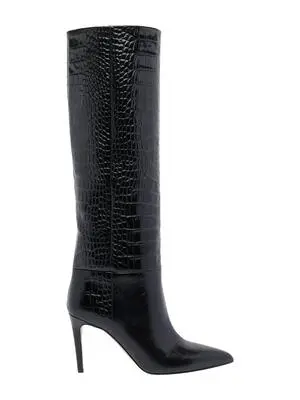 Paris Texas Knee-high Stiletto Boots In Crocodile-effect Patent Leather - Brown