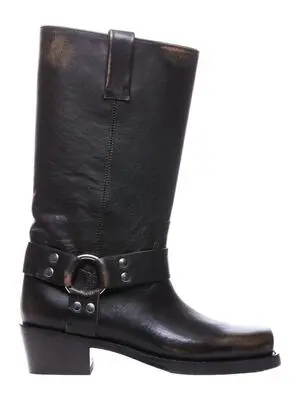 Paris Texas Roxy Knee-high Leather Boots With Buckle Detail - Black