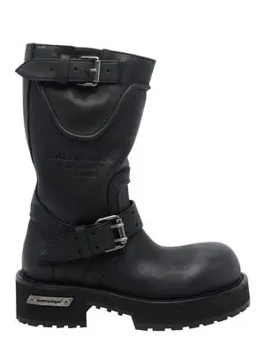 Balenciaga Leather Buckled High-top Boots - Black