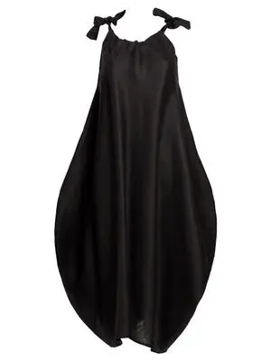 BIANCA POPP Linen Semiballoon Dress With Ribbon Ties - Black