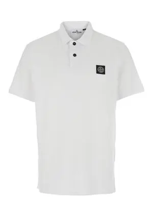 Stone Island Stone Island Men White Polo With Classic Collar And Patch Logo On The Front In Stretch Cotton Men Multicolor