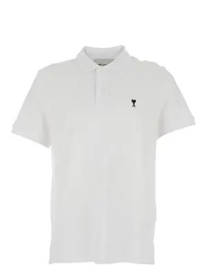 AMI Paris Polo Shirt With Adc Embroidery On The Front And Classic Cotton Collar For - White