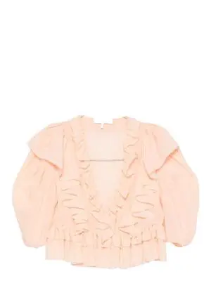 Chloé Silk And Nylon Ruffled Blouse - Pink