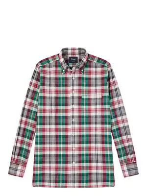 DRAKE'S Button-down Collar Checked Cotton Shirt - Multi