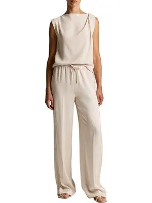 Vince Vince Mid-Rise Wide-Leg Shiny Crepe Pull-On Pants With Tonal Matte Stripe Detail Blush Cloud