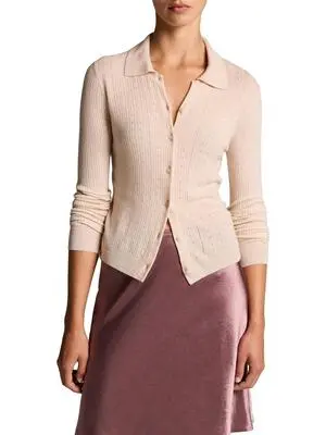 Vince Pointelle Wool Collared Cardigan - Blush Cloud