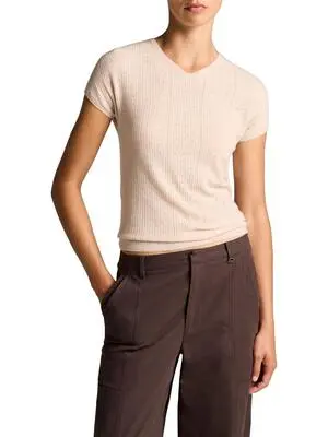 Vince Vince Pointelle Wool Short-Sleeve Sweater Blush Cloud