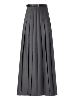 SELF-PORTRAIT Belted Pleated Maxi Skirt - Gray
