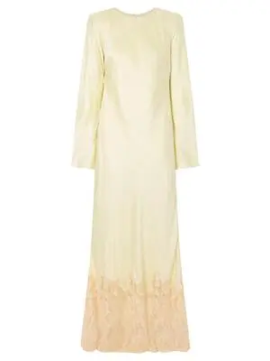 SELF-PORTRAIT Lace-trimmed Satin Maxi Dress - Yellow