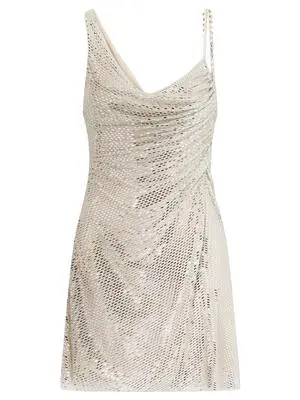 SELF-PORTRAIT Embellished Draped Tulle Mini Dress - Silver