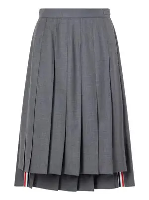 Thom Browne Asymmetric Grosgrain-trimmed Pleated Wool Midi Skirt - Gray