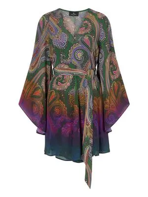 Etro Belted Paisley-printed Jersey Mini Dress - Navy