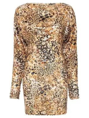 Lapointe Sequin Boatneck Mini Dress - Leopard