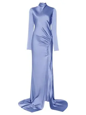 Lapointe Bias Cut Satin Gown With Slit And Shirring Detail - Periwinkle
