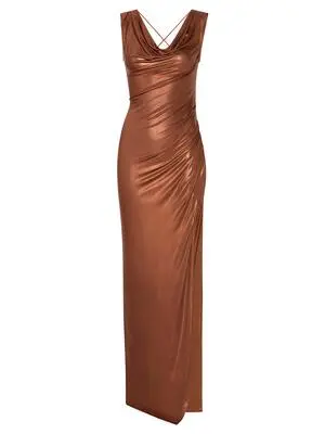 Lapointe Coated Jersey Cowl Neck Gown - Copper