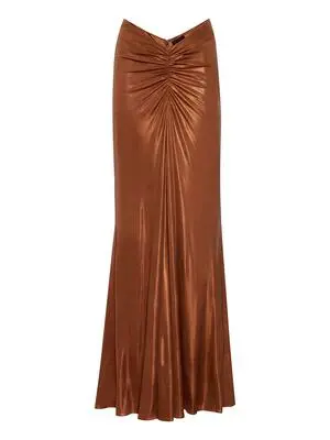 Lapointe Coated Jersey Ruched Maxi Skirt - Copper