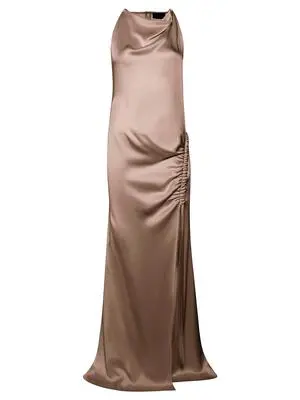 Lapointe Satin Cowl Neck Gown - Oat
