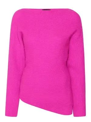 Lapointe Cashmere Silk Asymmetric Ribbed Sweater - Fuchsia