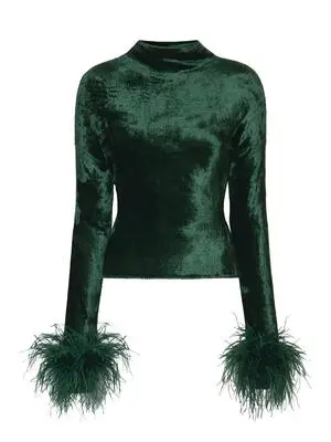 Lapointe Velvet Dolman Top With Feather Embellishments - Forest