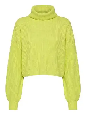 Lapointe Cashmere And Silk Blend Ribbed Dolman Sleeve Turtleneck Sweater - Lime