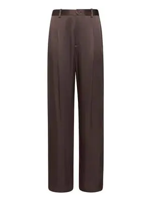 Lapointe Relaxed Pleated Satin Trousers - Mocha