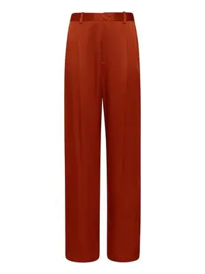 Lapointe Relaxed Pleated Satin Trousers - Rust